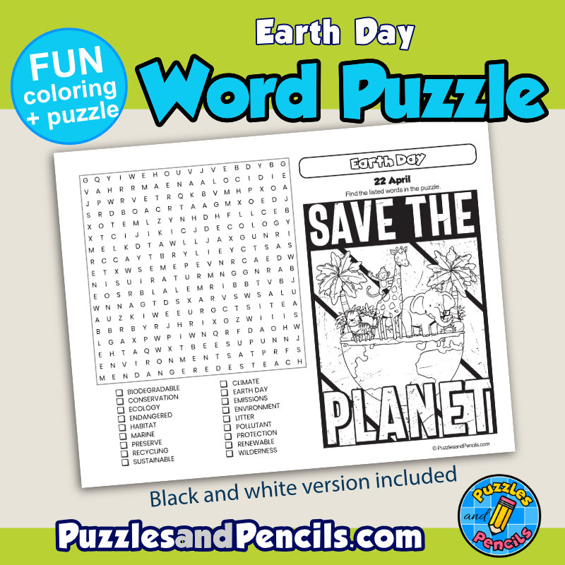 Earth Day Word Search Puzzle Activity Page and Coloring | Environment ...