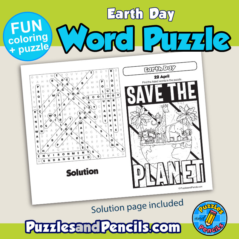 Earth Day Word Search Puzzle Activity Page and Coloring | Environment ...