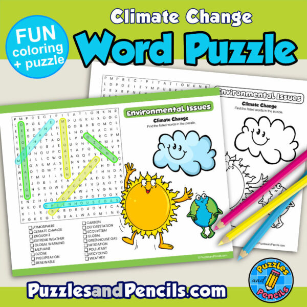 Climate Change Word Search Puzzle Activity Page and Coloring ...
