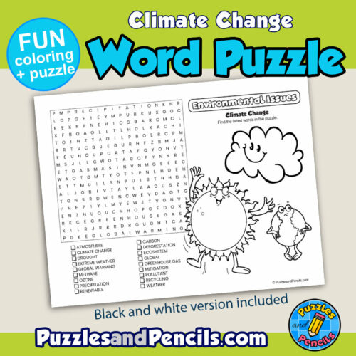 Climate Change Word Search Puzzle Activity Page and Coloring ...