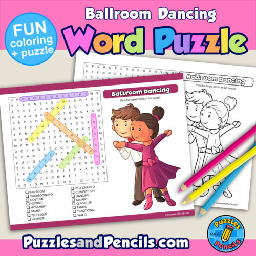 Ballroom Dancing Word Search Puzzle Activity Page and Coloring | Dance ...
