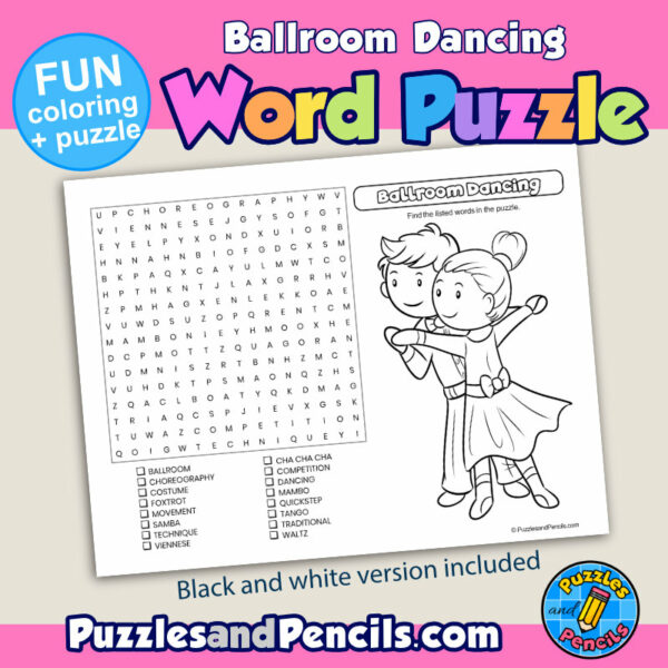 Ballroom Dancing Word Search Puzzle Activity Page and Coloring | Dance ...