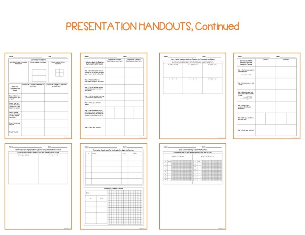 Square Roots and Quadratic Functions - Algebra Guided Note-Taking ...