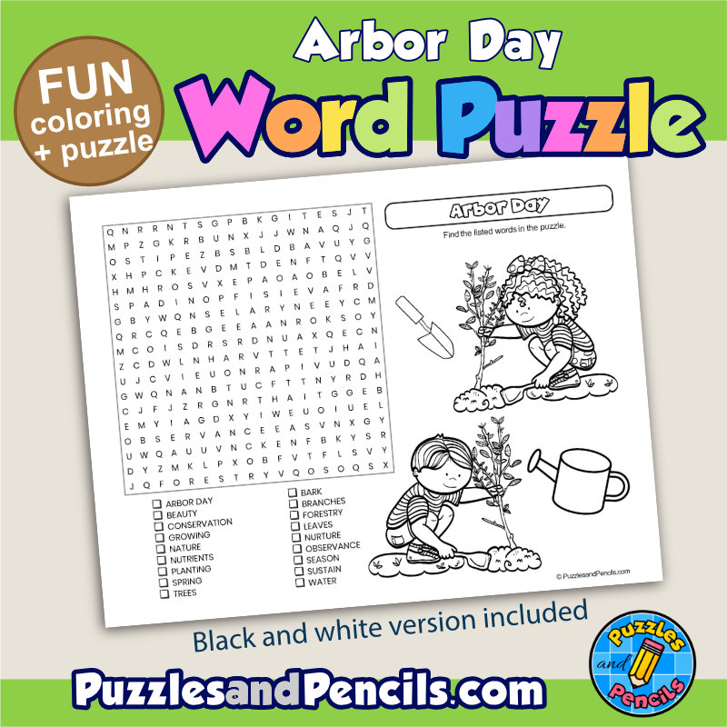 Arbor Day Word Search Puzzle Activity Page and Coloring | Wordsearch ...