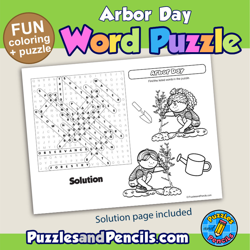 Arbor Day Word Search Puzzle Activity Page and Coloring | Wordsearch ...