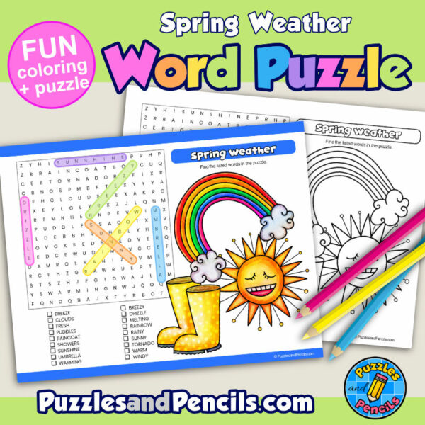 Spring Weather Word Search Puzzle Activity Page and Coloring | Spring ...