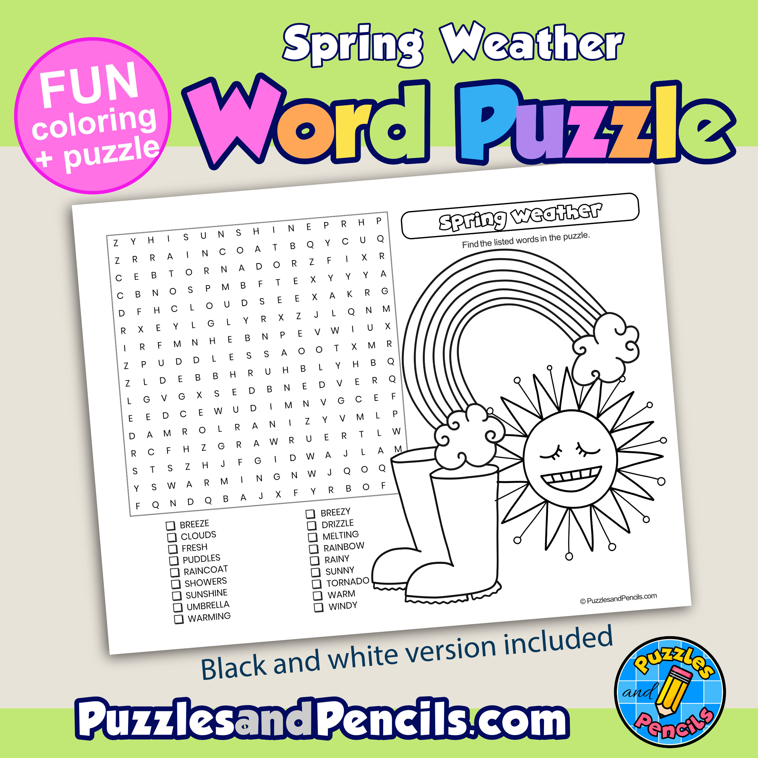 Spring Weather Word Search Puzzle Activity Page and Coloring | Spring ...