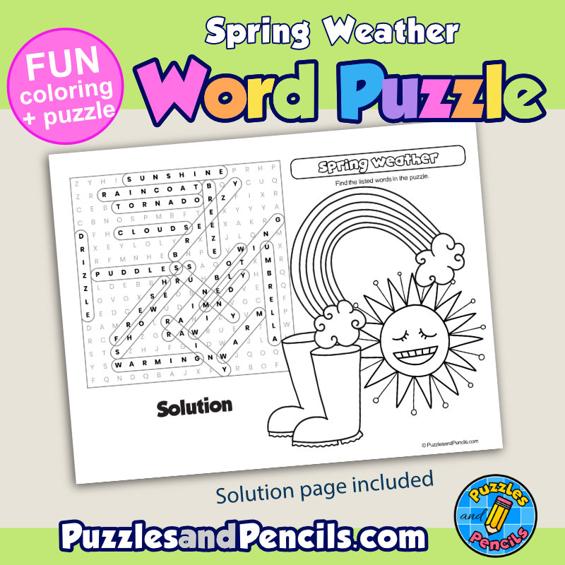 Spring Weather Word Search Puzzle Activity Page and Coloring | Spring ...
