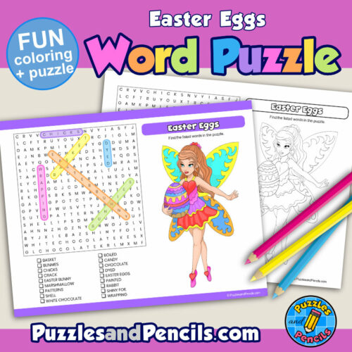 Easter Eggs Word Search Puzzle Activity Page and Coloring | Easter ...
