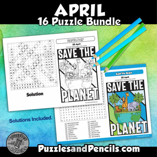 April Word Search Puzzle Activity BUNDLE | 16 Wordsearch Puzzles | Made ...
