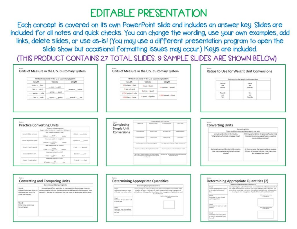 Converting Units and Comparing Measurements - Algebra Interactive Note ...