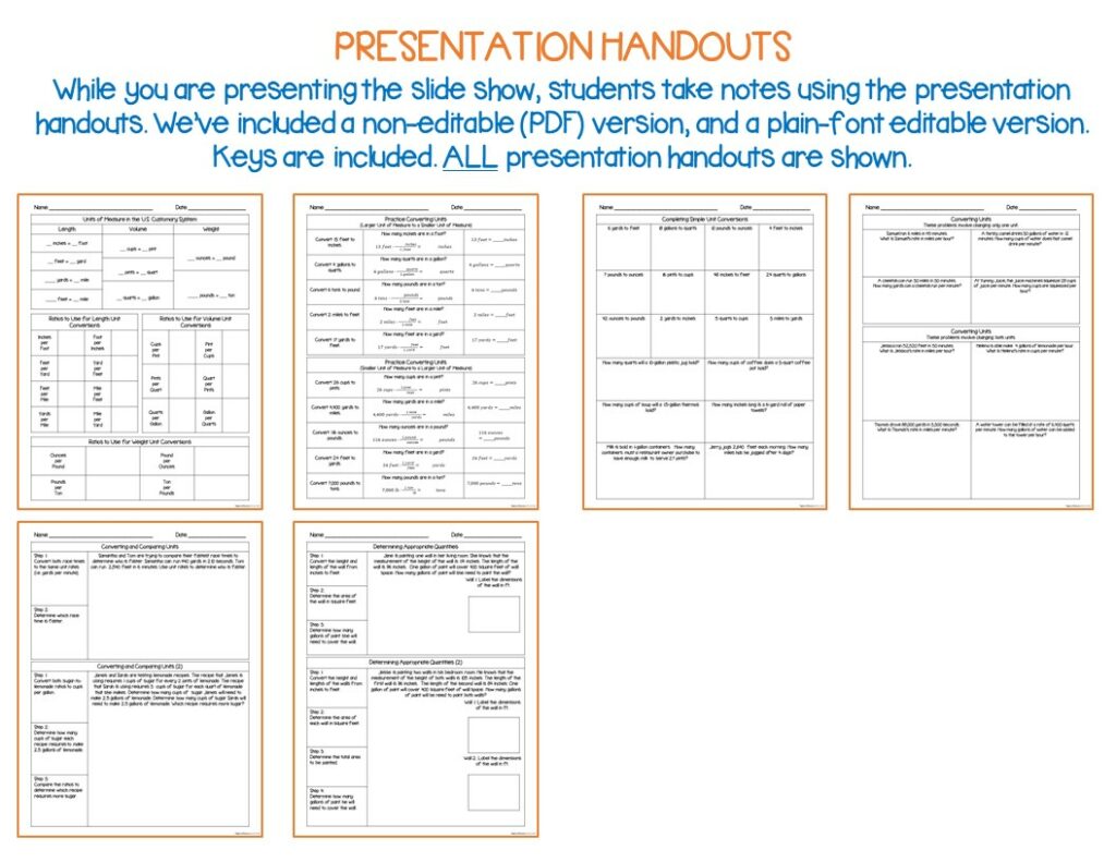Converting Units and Comparing Measurements - Algebra Interactive Note ...