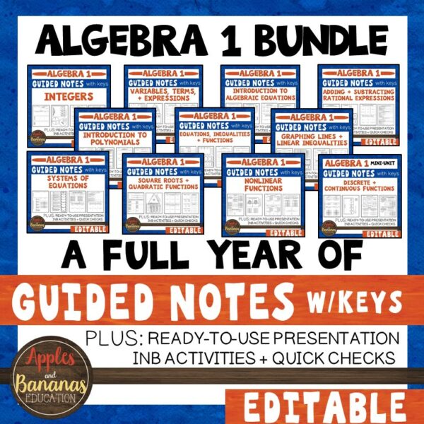 Algebra 1 Guided Notes, Presentation, and Interactive Notebook Bundle ...