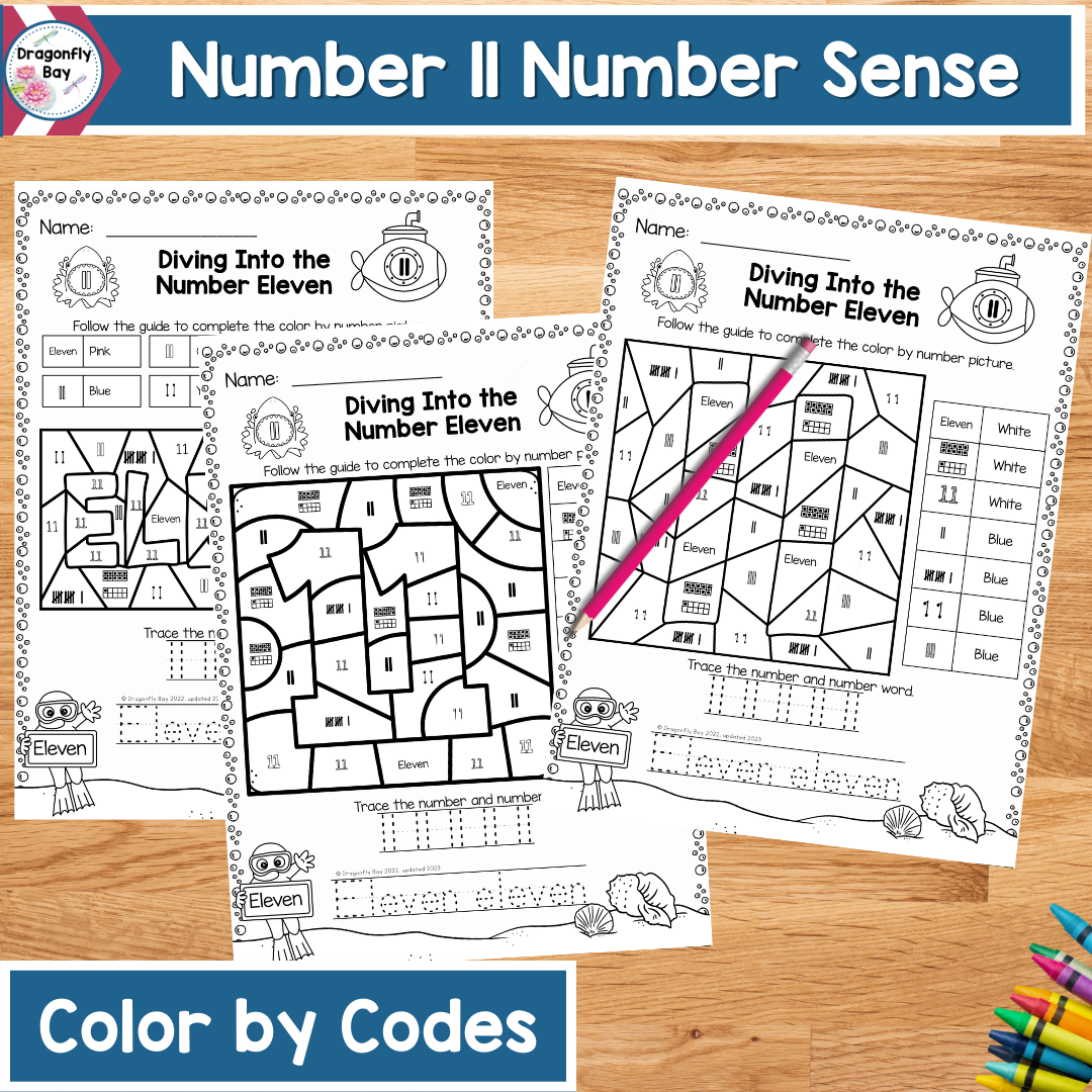 Number 11 Number Sense Worksheets Color by Codes and Center Activities ...