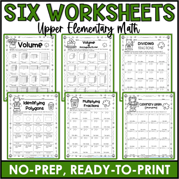 St. Patrick's Day Color by Number 5th Grade Math Worksheets Bundle ...