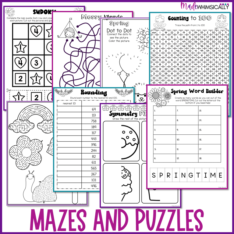 Spring Activities and Coloring Pages - Mazes, Puzzles, Phonics and Math ...