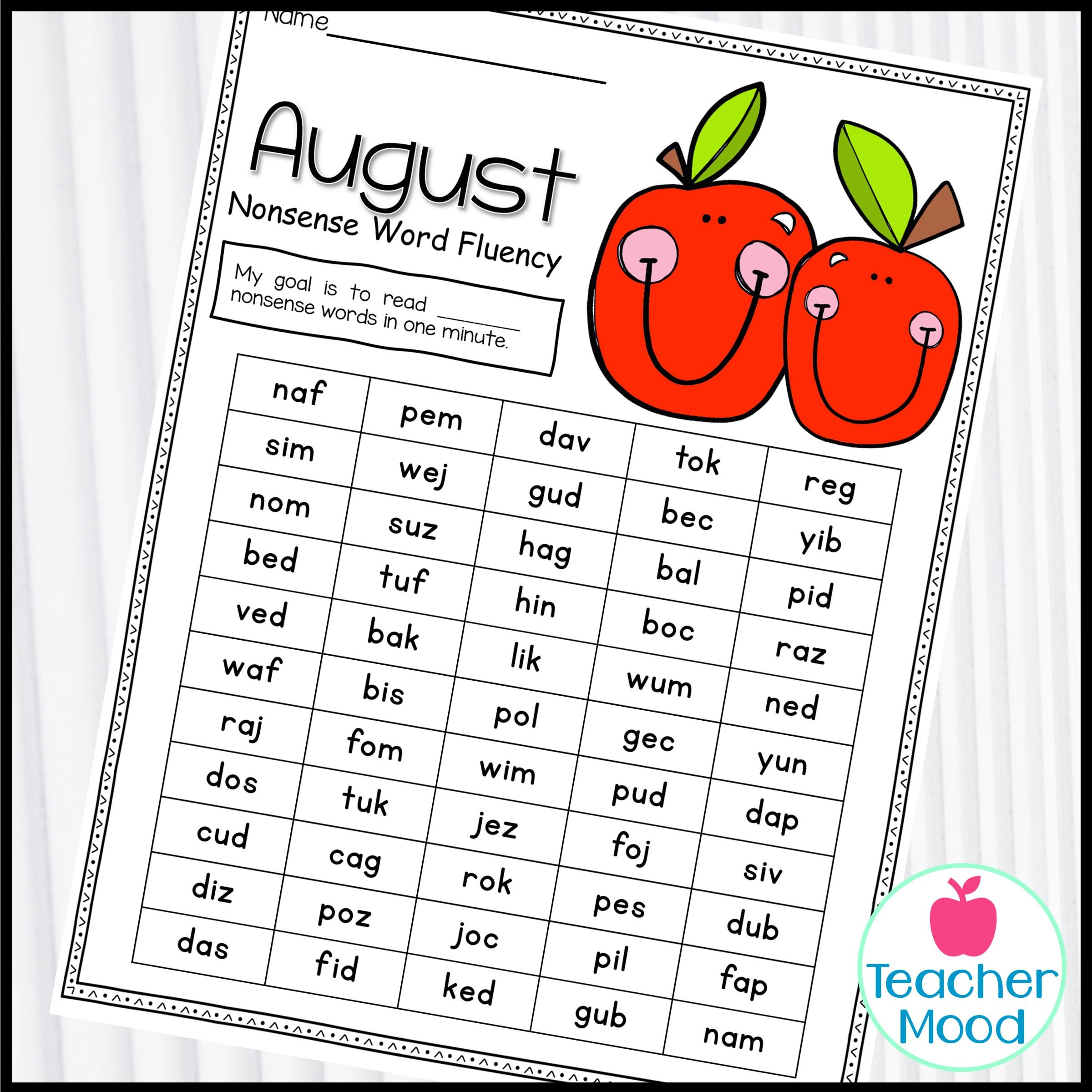 Nonsense Word Fluency Practice Sheets Oral Reading Fluency NWF