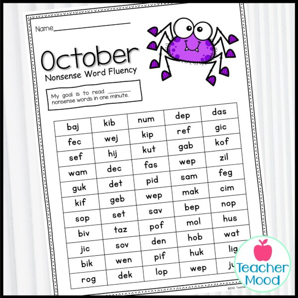 Nonsense Word Fluency Practice Sheets | Oral Reading Fluency | NWF ...