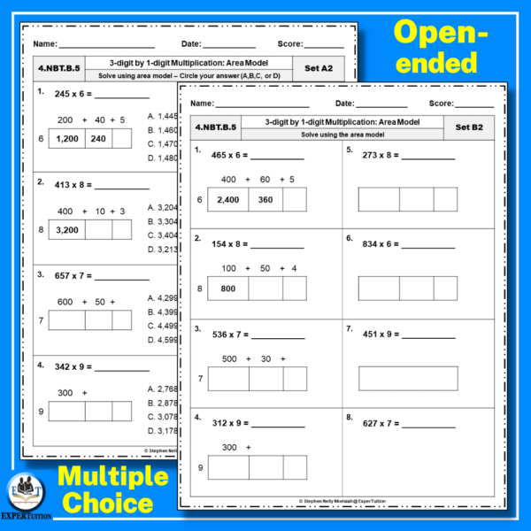 3 Digit by 1 Digit Area Model Multiplication Worksheets - Made By Teachers