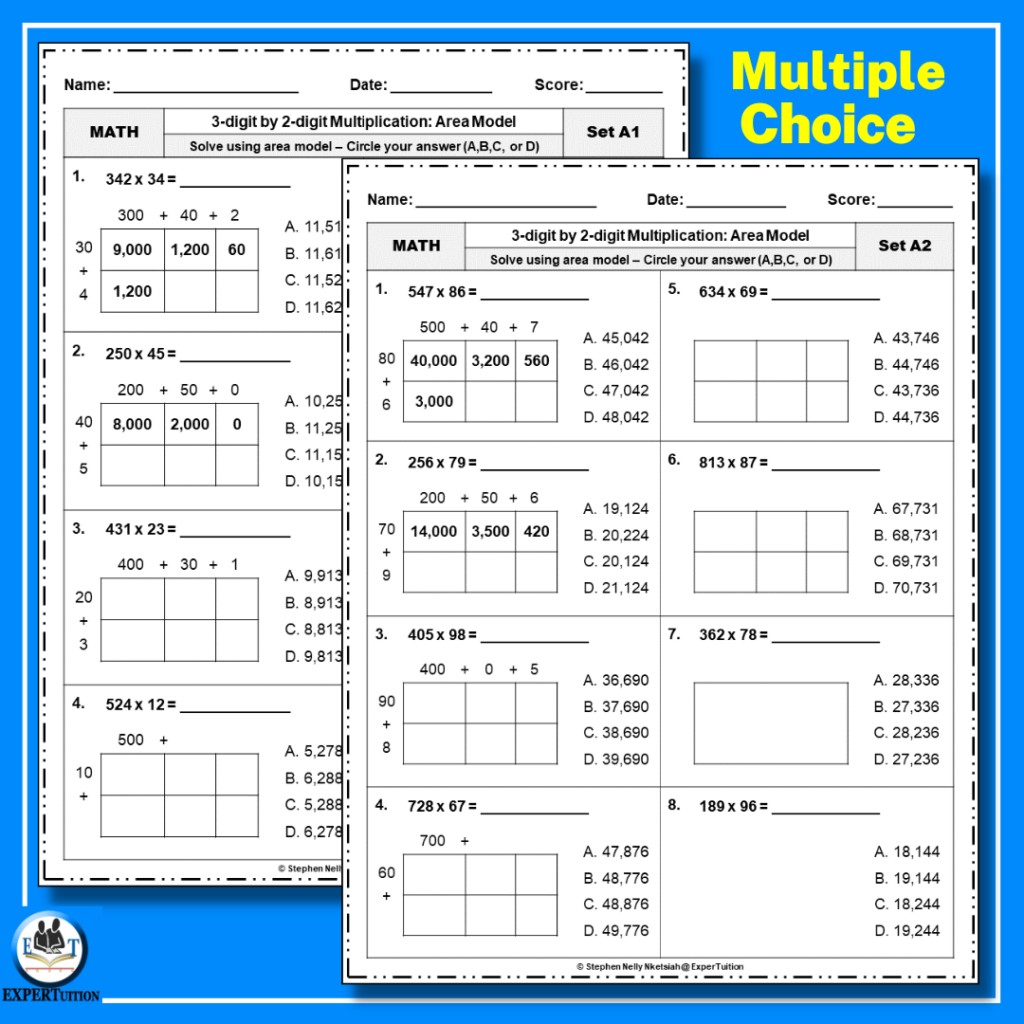 3 Digit by 2 Digit Area Model Multiplication Worksheets | Made By Teachers