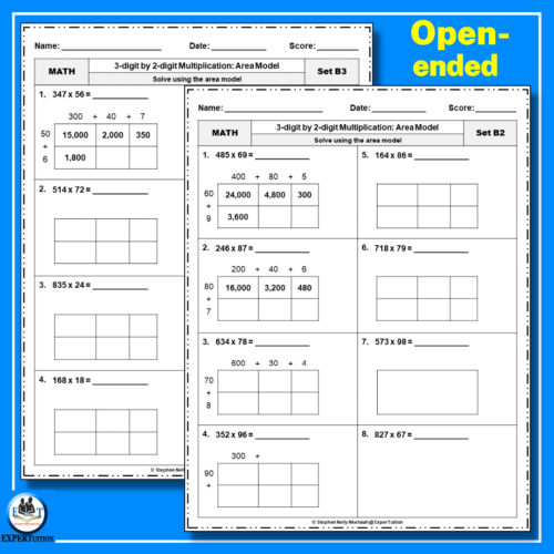 3 Digit by 2 Digit Area Model Multiplication Worksheets | Made By Teachers