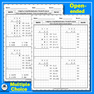 3 Digit by 2 Digit Partial Products Multiplication Worksheets | Made By ...