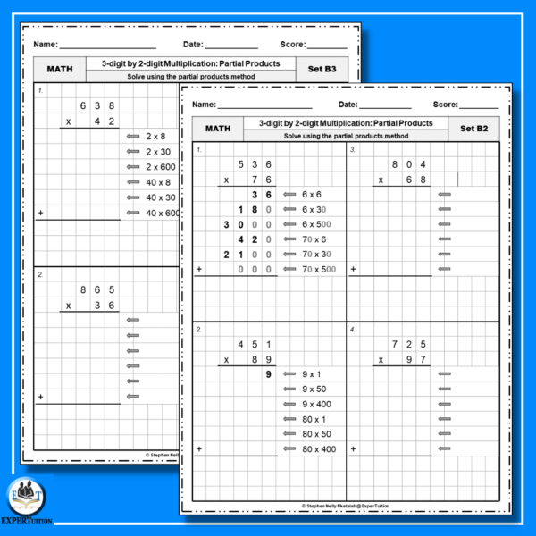 3 Digit by 2 Digit Partial Products Multiplication Worksheets | Made By ...