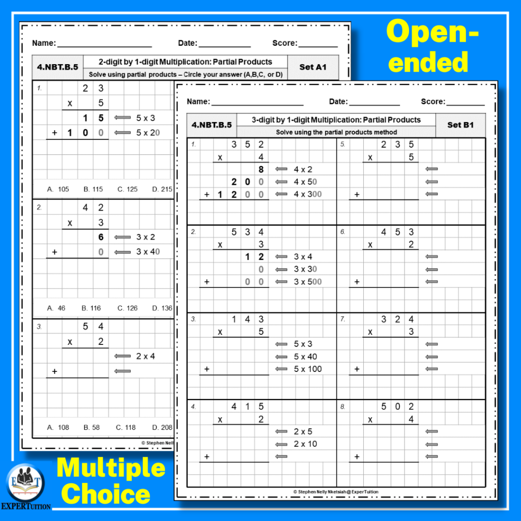 Partial Products Multiplication Worksheets Bundle | Made By Teachers