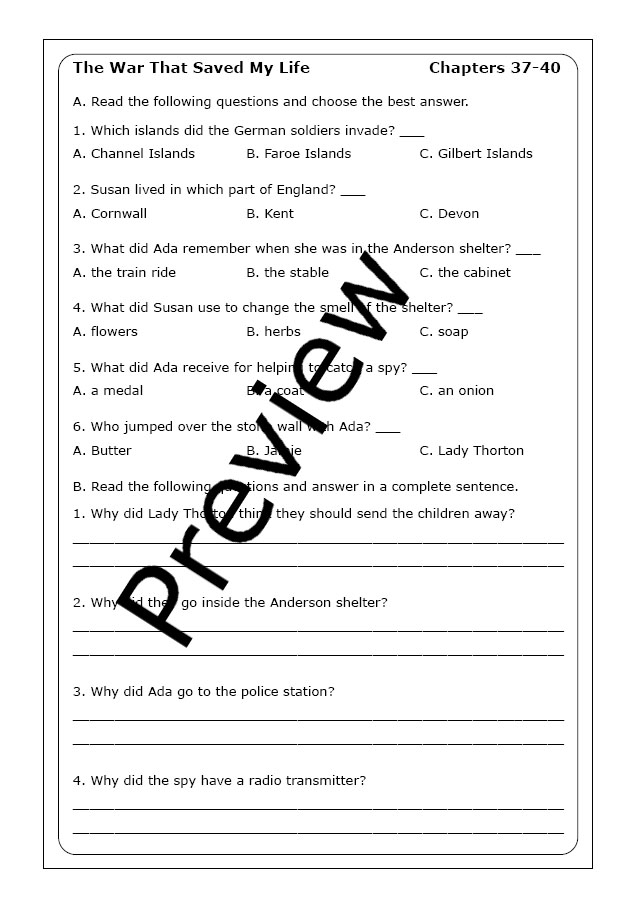 Kimberly Brubaker Bradley "The War That Saved My Life" worksheets ...