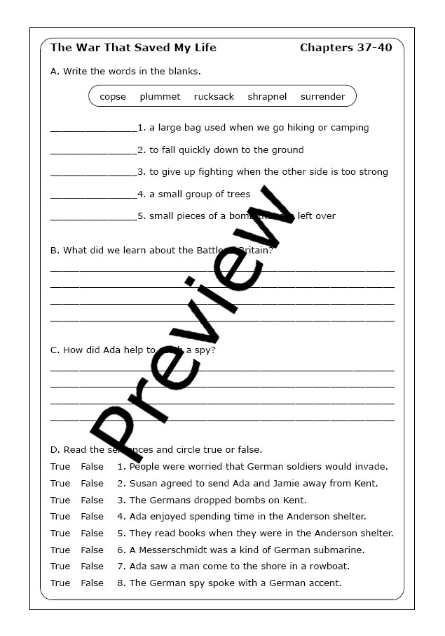 Kimberly Brubaker Bradley "The War That Saved My Life" worksheets ...