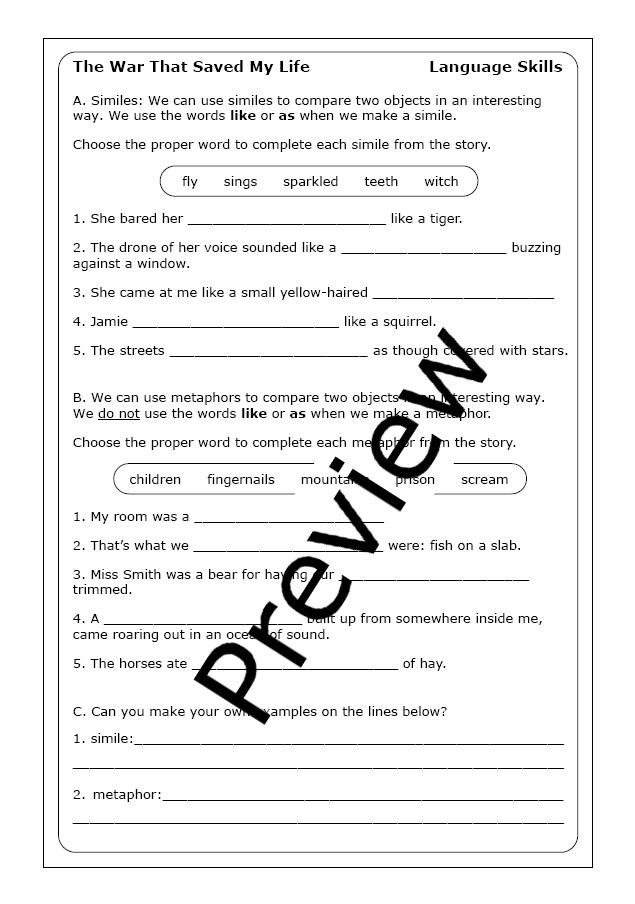 Kimberly Brubaker Bradley "The War That Saved My Life" worksheets ...