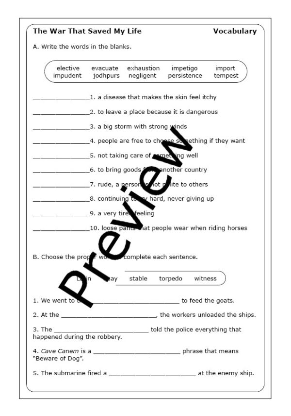 Kimberly Brubaker Bradley "The War That Saved My Life" worksheets ...