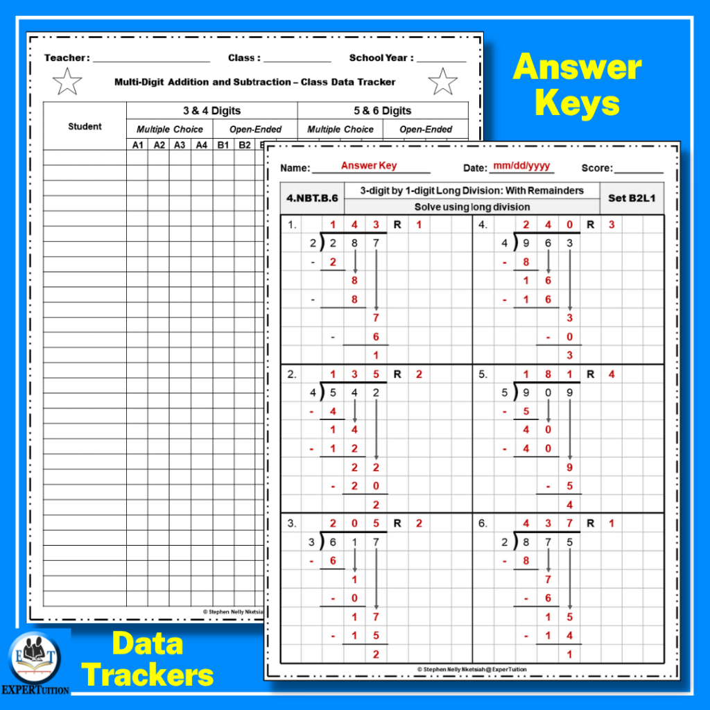 4th Grade Math Worksheets | Number & Operations in Base Ten Bundle ...