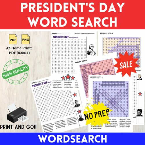 No Prep Us Presidents Day Word Search Worksheets Activity | Made By ...