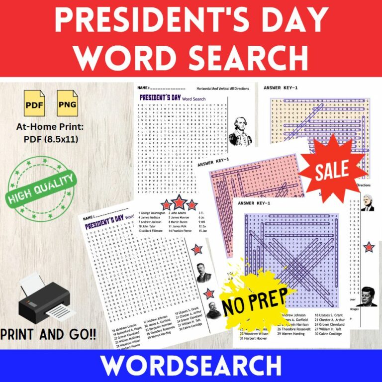 No Prep Us Presidents Day Word Search Worksheets Activity | Made By Teachers