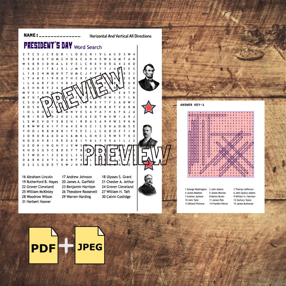 No Prep Us Presidents Day Word Search Worksheets Activity | Made By ...