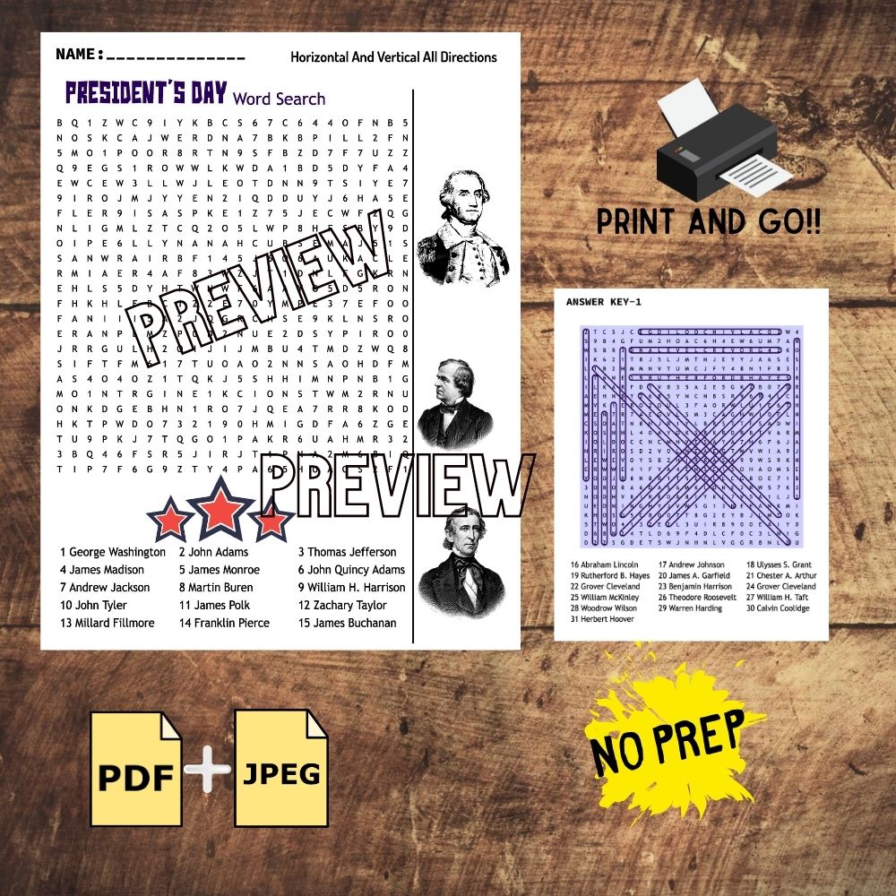 No Prep Us Presidents Day Word Search Worksheets Activity | Made By ...