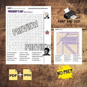 No Prep Us Presidents Day Word Search Worksheets Activity | Made By ...