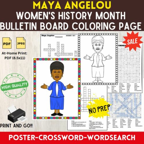 Maya Angelou Activities-Women’s History Month Bulletin Board Colored ...