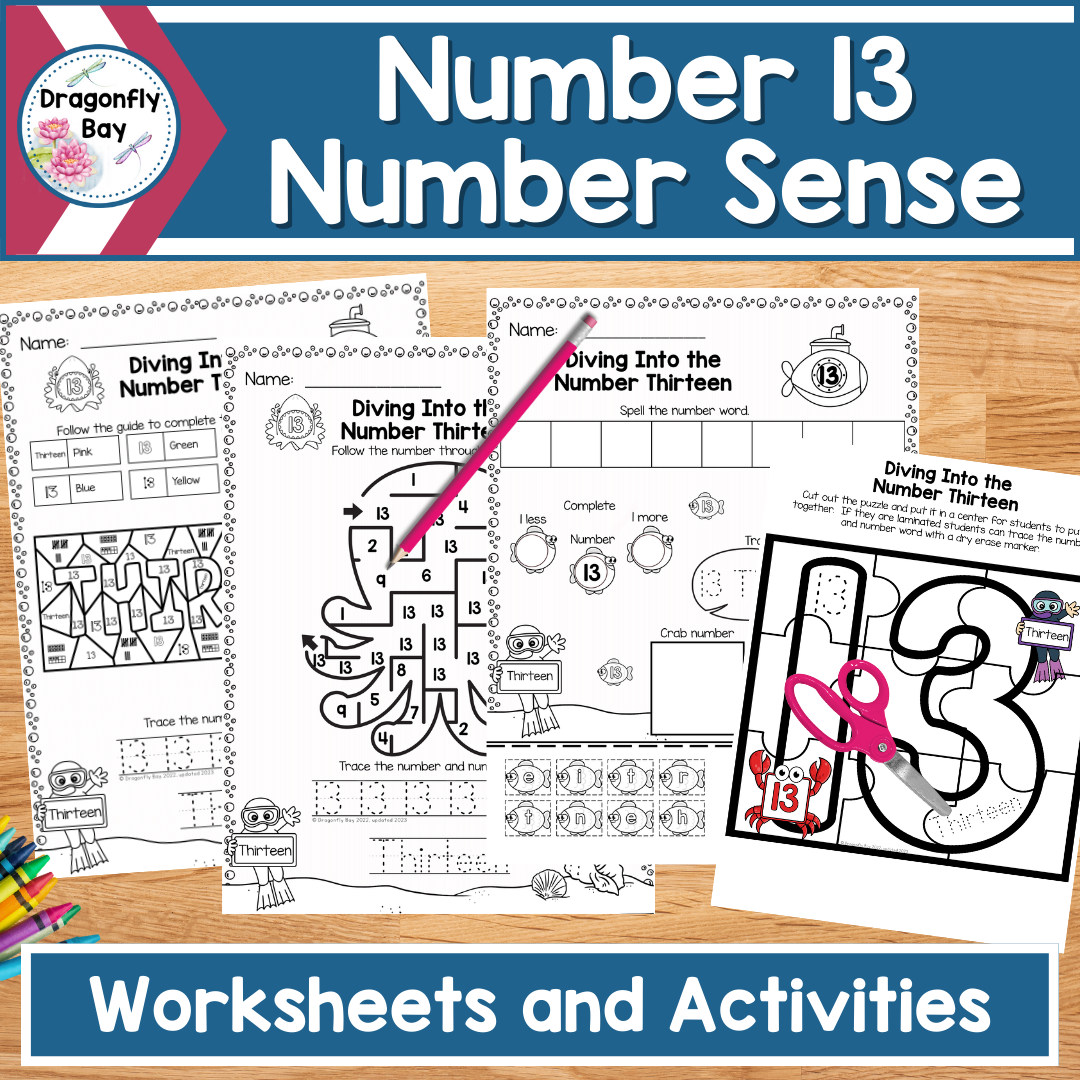 Number 13 Number Sense Worksheets Color by Codes and Center Activities ...