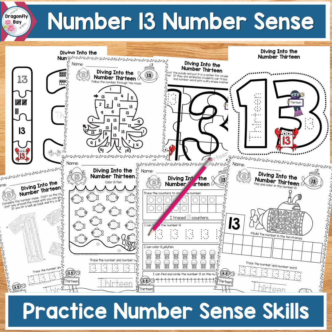 Number 13 Number Sense Worksheets Color by Codes and Center Activities ...