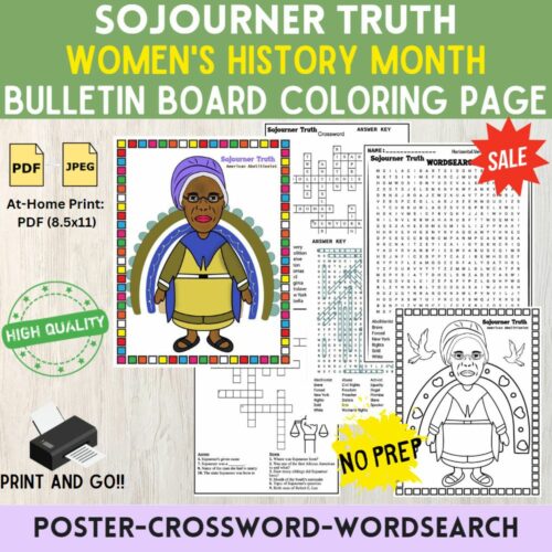 Sojourner Truth Activities-Women’s History Month Bulletin Board Colored ...
