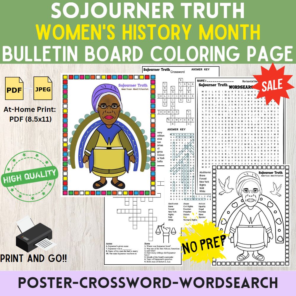 Sojourner Truth Activities-Women’s History Month Bulletin Board Colored ...