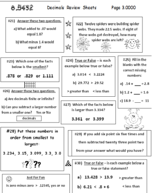 Decimals Review Sheets PLUS Decimals True or False (Both Sets) | Made ...