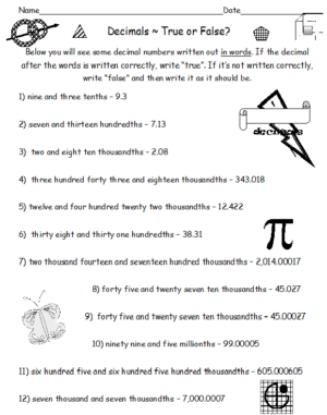Decimals Review Sheets PLUS Decimals True or False (Both Sets) | Made ...