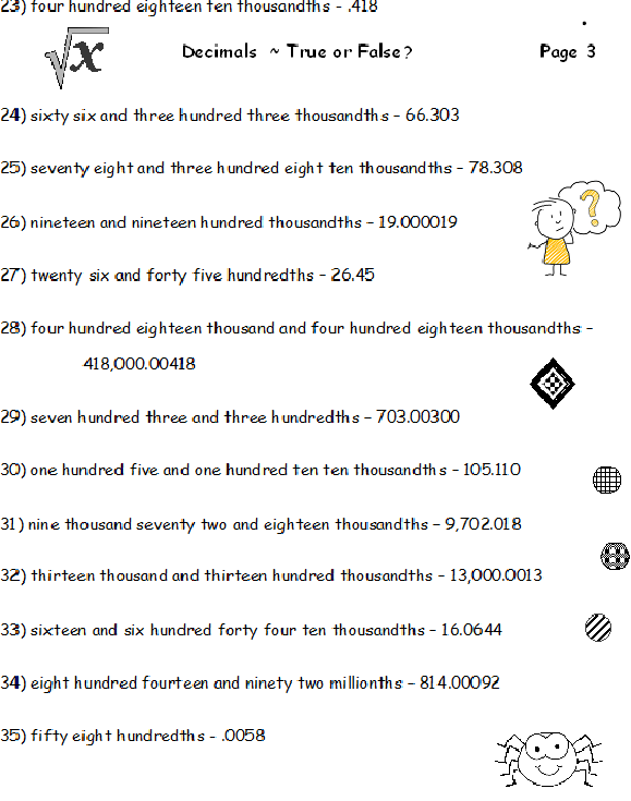 Decimals Review Sheets PLUS Decimals True or False (Both Sets) | Made ...