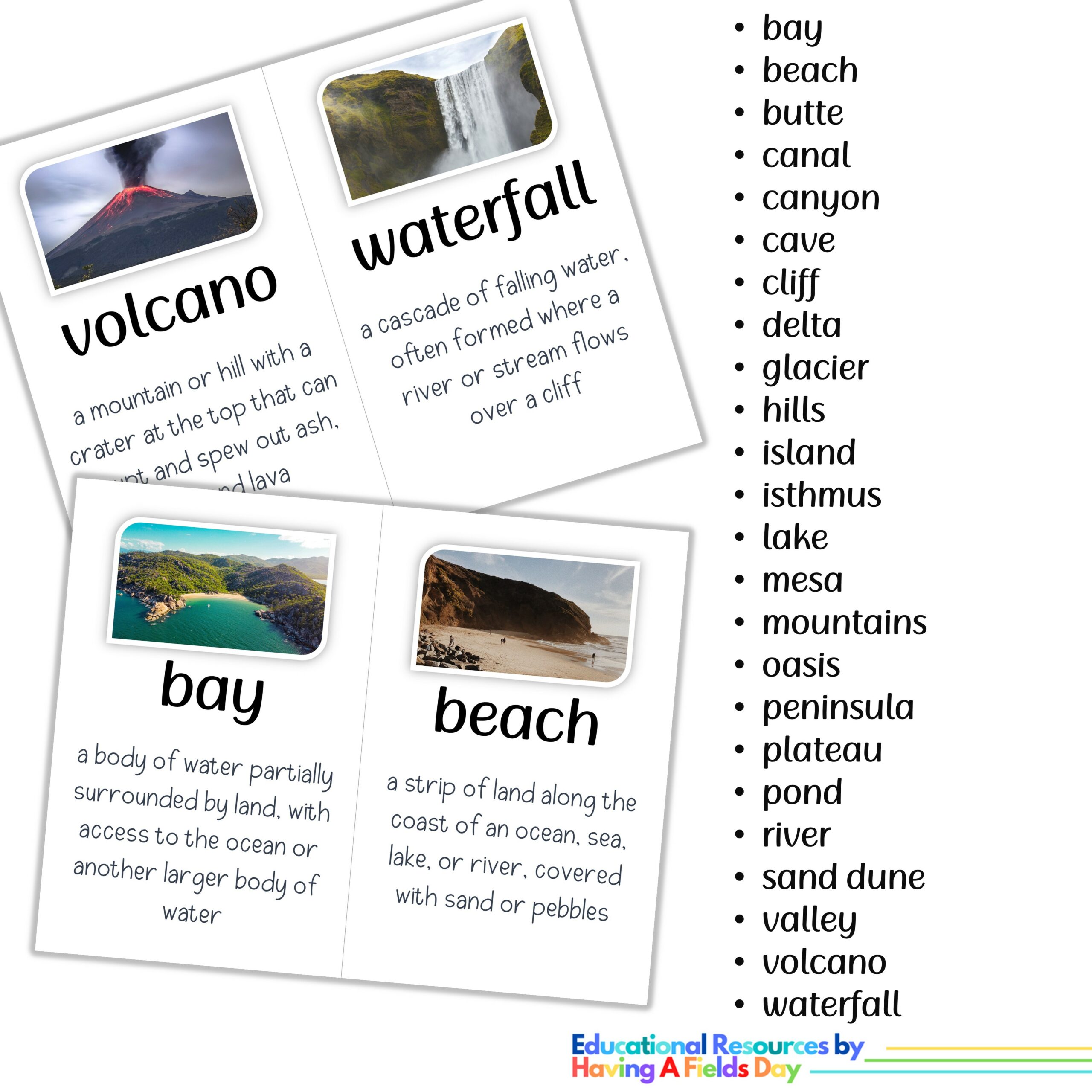 Landforms Vocabulary Word Wall Cards Made By Teachers Landforms Vocabulary Word Wall Cards Made By Teachers