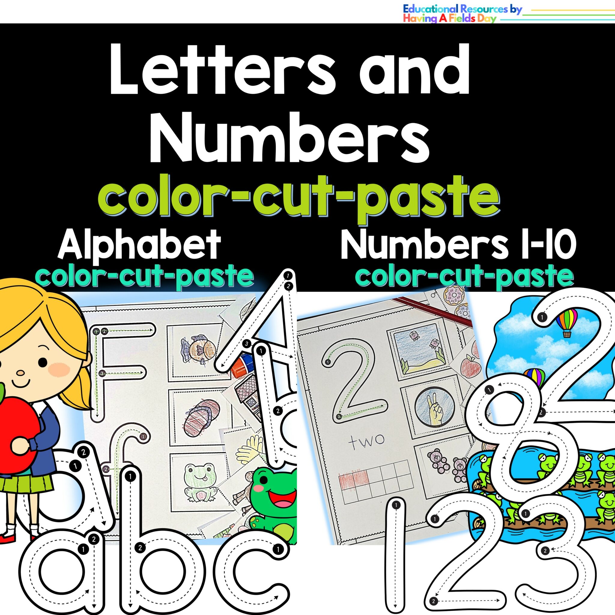 Letters and Numbers Color Cut Paste - Tracing and Matching Activity ...