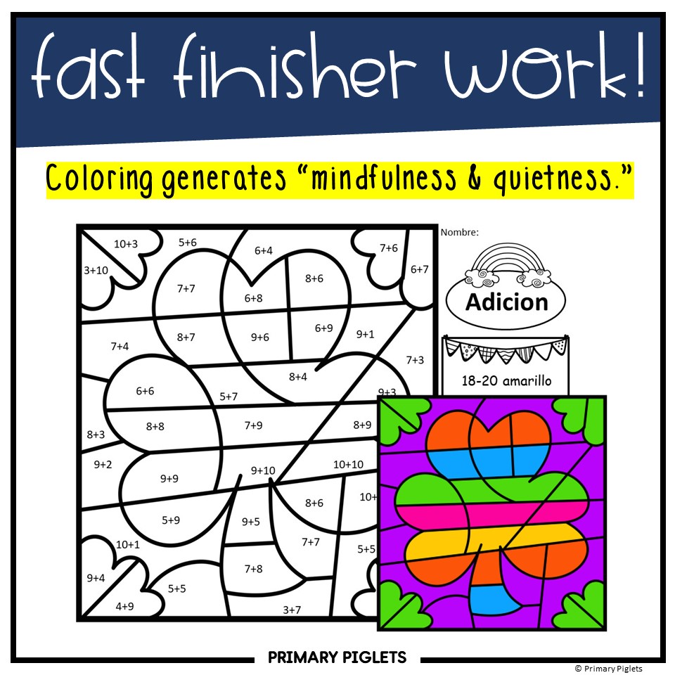 SPANISH ST. PATRICK'S DAY COLOR BY NUMBER ADDITION | Made By Teachers