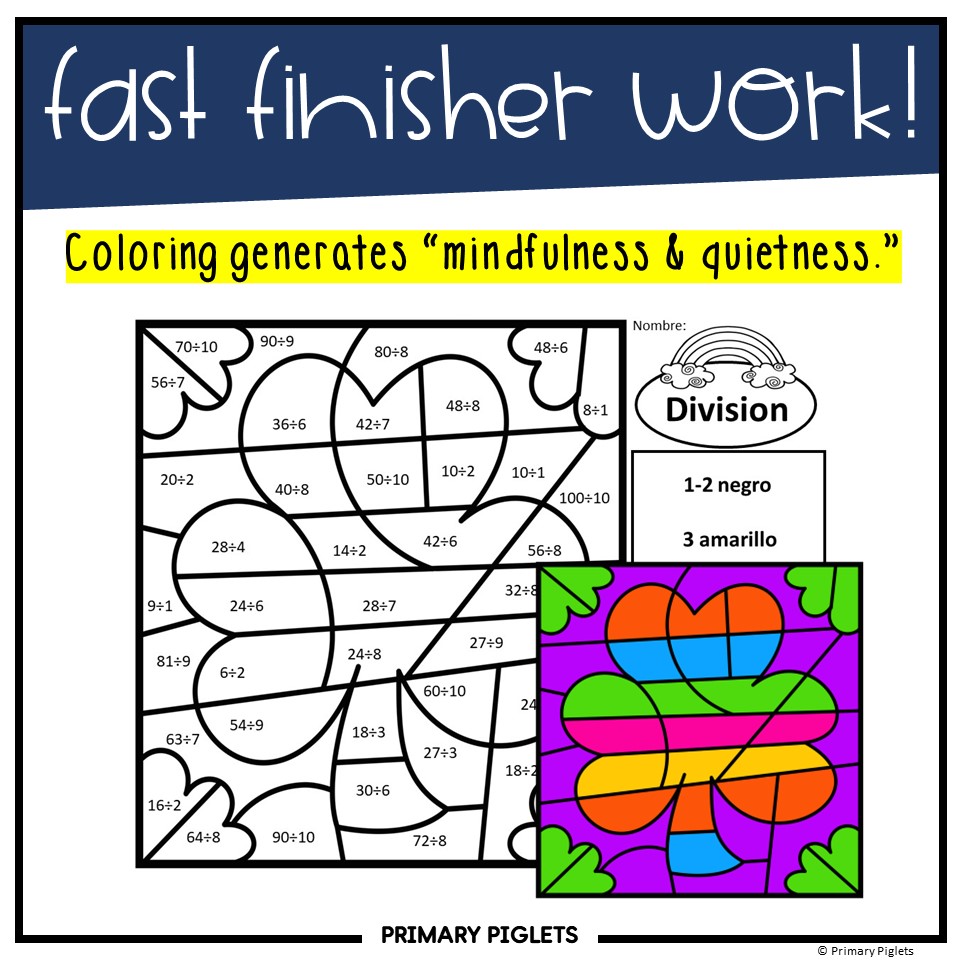 Spanish St. Patrick's Day Color by Number Code Division | Made By Teachers